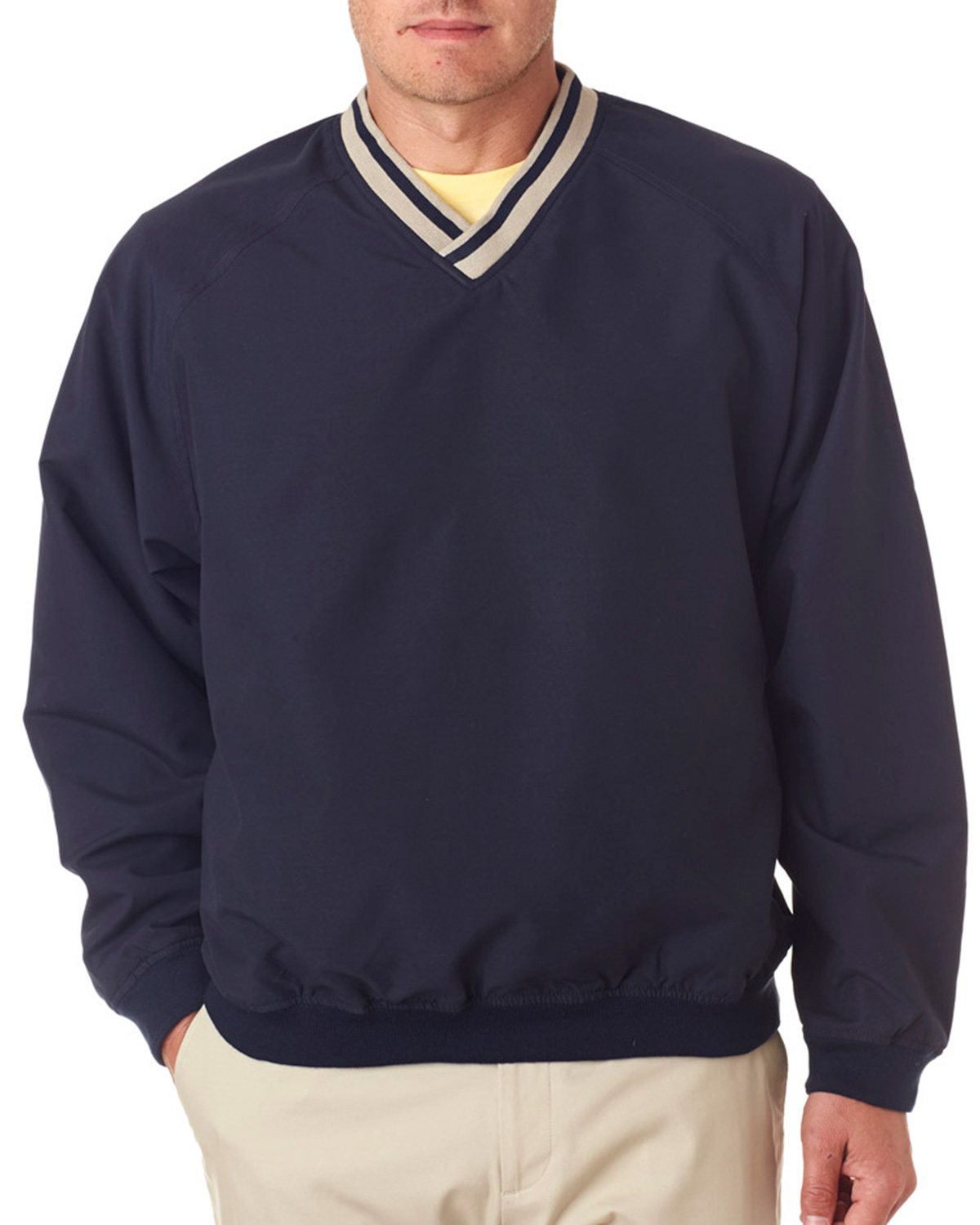 Ultraclub 8926 Men Long-Sleeve Microfiber Crossover V-Neck Wind Shirt ...