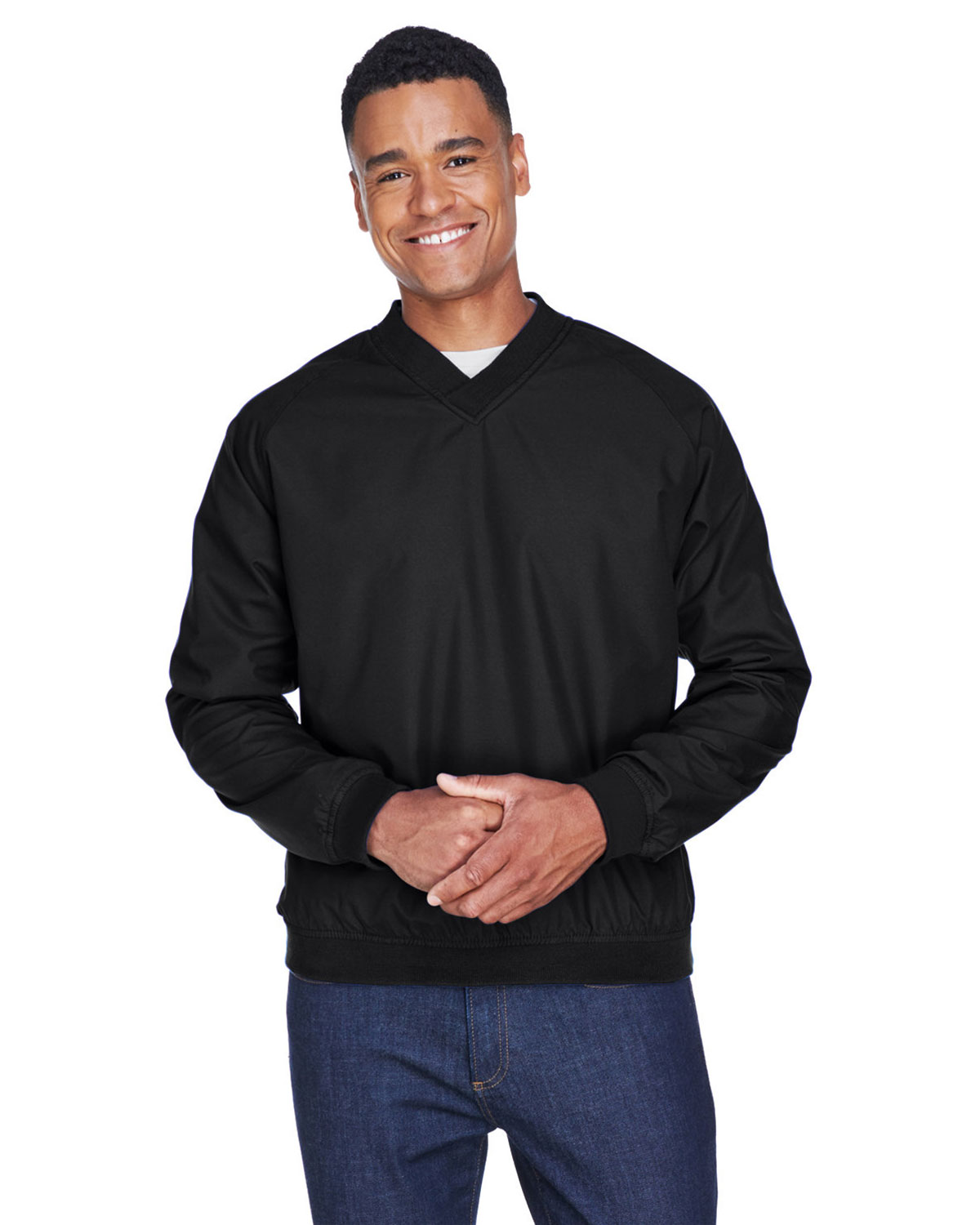 Ultraclub 8926 Men Long-Sleeve Microfiber Crossover V-Neck Wind Shirt ...